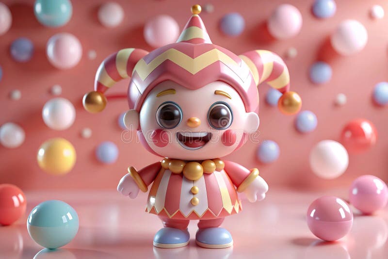 Cheerful Jester Figure Amidst Pastel Balls Stock Illustration ...