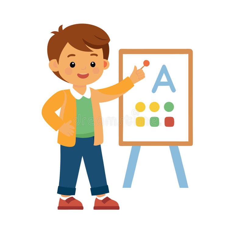 Cheerful Kid Teaching Alphabet Using a Board and Pointer for Education ...