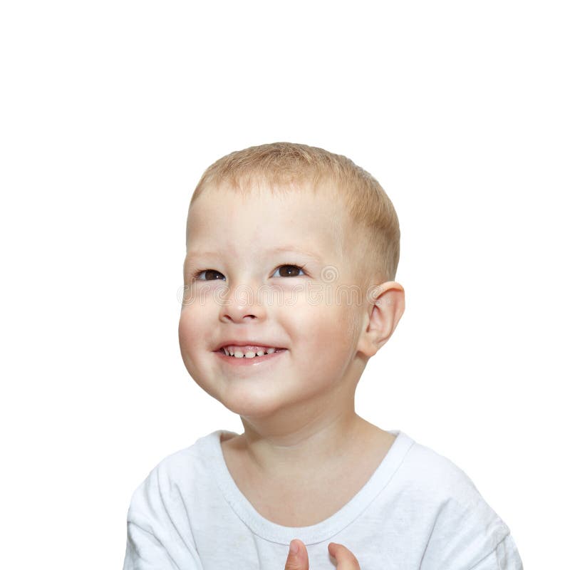Cheerful Kid on a White Isolated Background Stock Photo - Image of ...