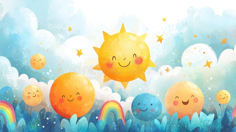 Cheerful Kids with Sunny Background and Smiling Faces Stock ...