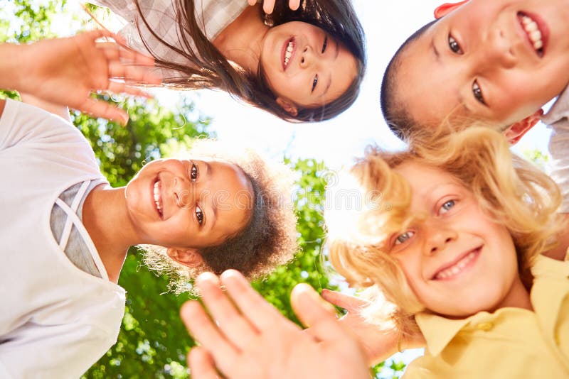 Cheerful Kids Wave at the Camera Stock Photo - Image of child ...