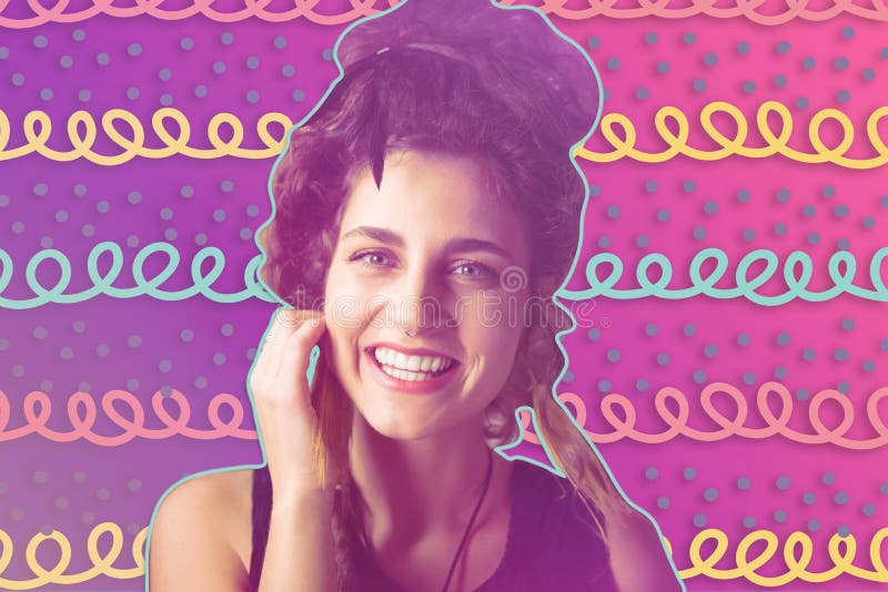 Cheerful Lady Posing on the Unusual Background Stock Photo - Image of ...