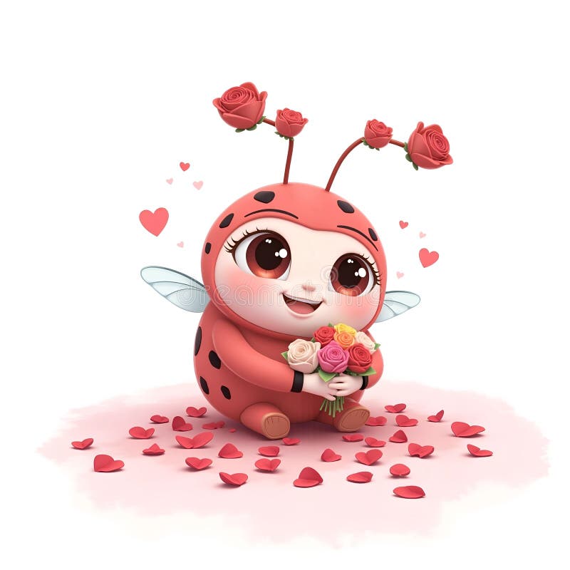 Cheerful Ladybug Character with Roses Stock Illustration - Illustration ...