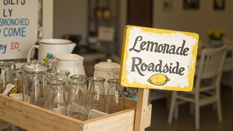 Cheerful Lemonade Stand with Handmade Signage Stock Illustration ...
