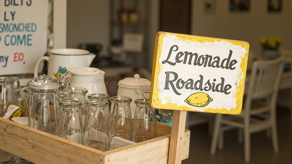 Cheerful Lemonade Stand with Handmade Signage Stock Illustration ...