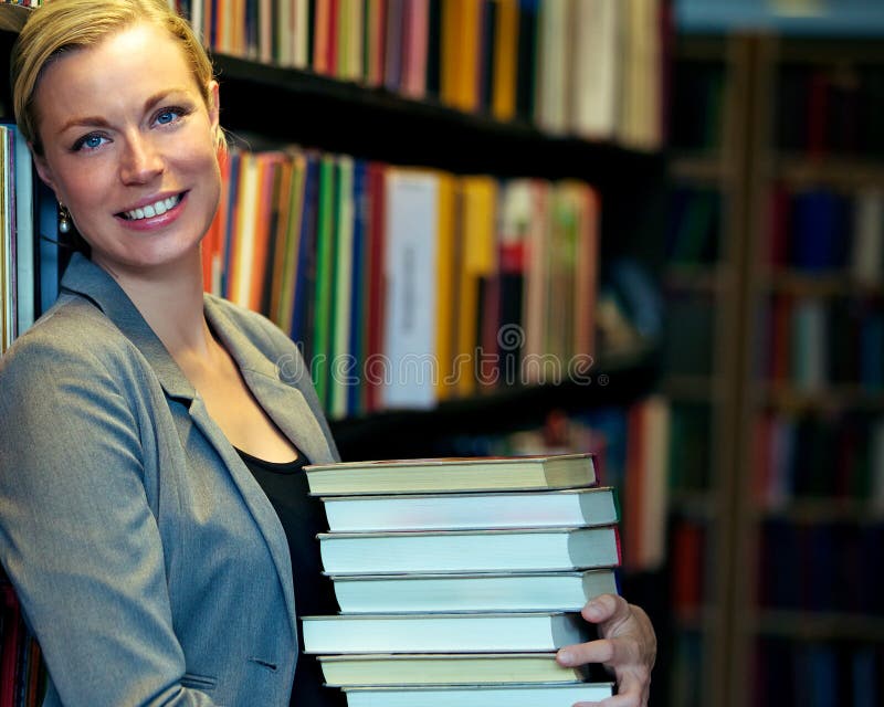 Cheerful Librarian or Student Stock Image - Image of carrying, learning ...
