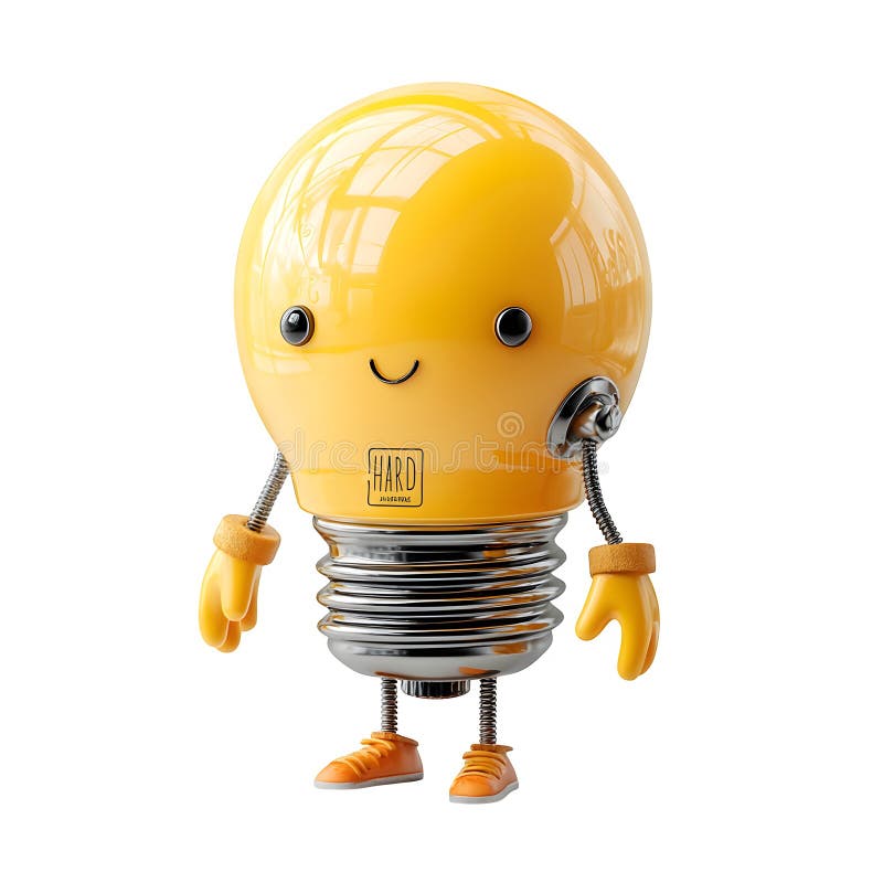 A Stylized Lightbulb Character with a Smiling Face and Shoes on a White ...