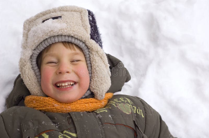 Cheerful Little Boy Enjoy Winter Stock Photo - Image of cold, nature ...