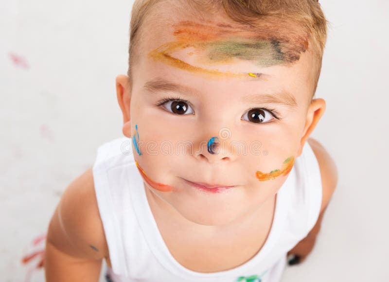 Cheerful Little Boy with Painted Face Stock Image - Image of emotion ...