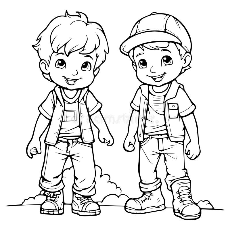 Cheerful Little Boys Coloring Page for Kids Stock Vector - Illustration ...