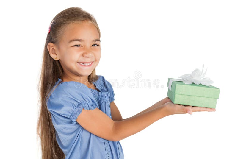 Cheerful Little Girl Giving a Present Stock Image - Image of long ...