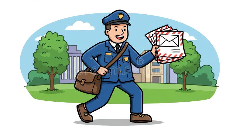 Cheerful Mailman Delivering Mail Stock Illustration - Illustration of ...