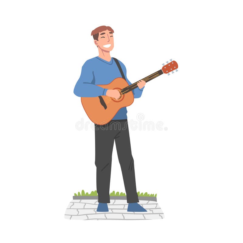 Man Playing Acoustic Guitar With Microphone Male Musician Playing