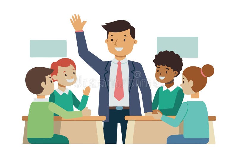 A Cheerful Male Teacher Interacting with a Diverse Group of Students in ...