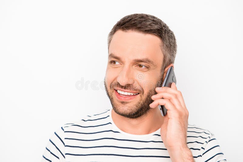 Cheerful Man with Beaming Smile Having Conversation on Phone Stock ...