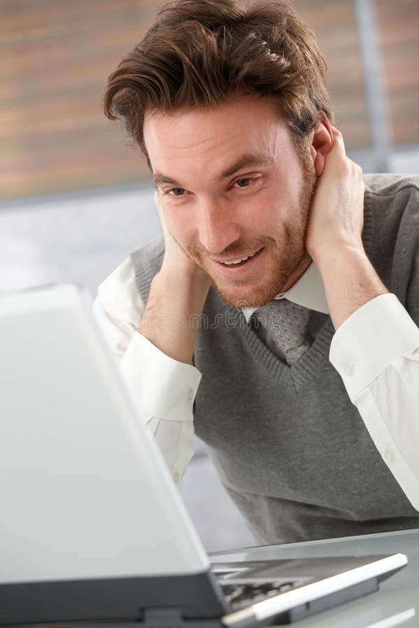 Cheerful Young Male Dispatcher Working Stock Photo - Image of computer ...