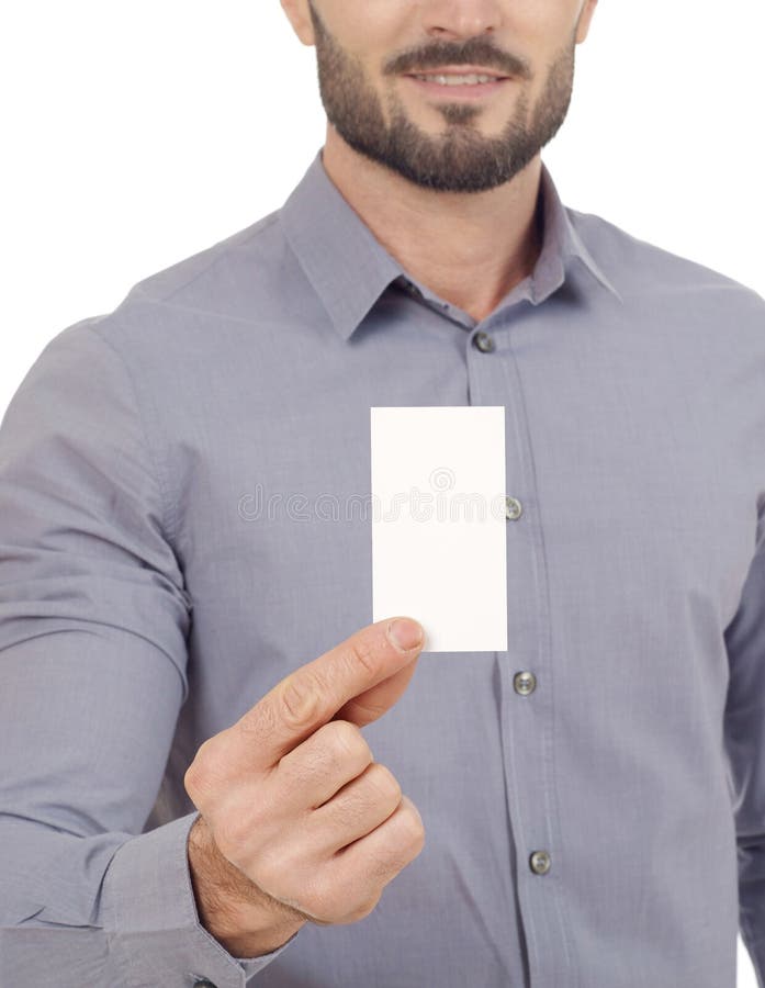 Cheerful Man with Business Card Stock Photo - Image of background ...