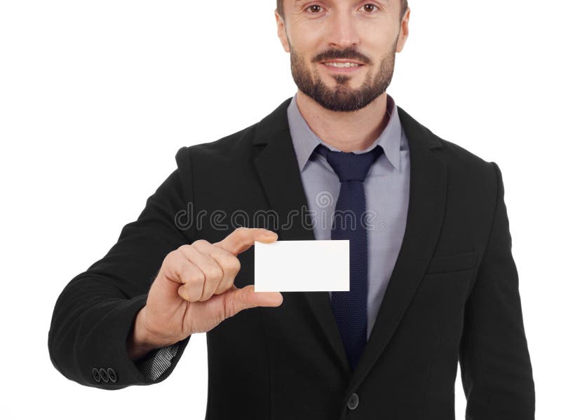 Cheerful Man with Business Card Stock Photo - Image of elegance ...