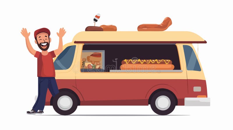 Cheerful Man Driving a Funny Hot Dog Van with a Friendly Vibe Stock ...