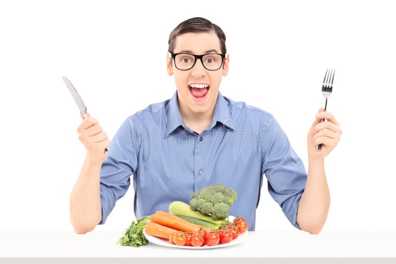 Cheerful Man Eating a Bunch of Vegetables Stock Image - Image of ...