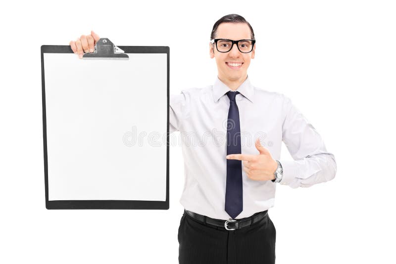 Cheerful Man Holding A Clipboard Stock Image Image Of Progress