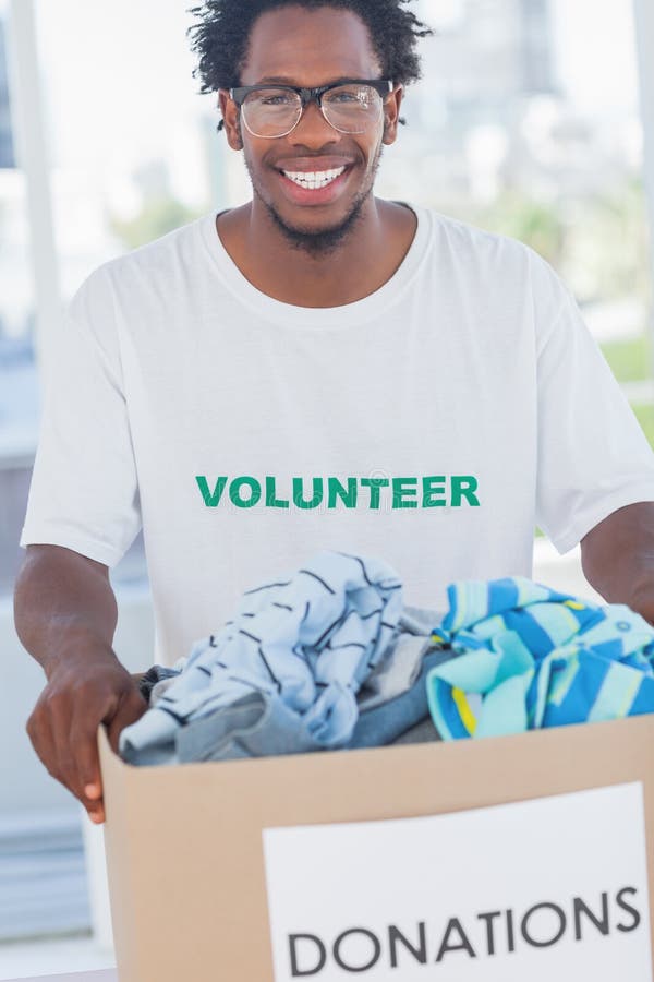 Cheerful Man Holding Donation Box Stock Photo - Image of participate ...