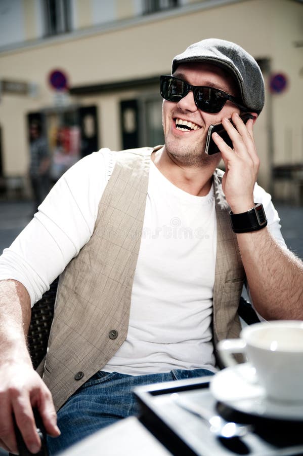 Cheerful Man with Mobile Phone Stock Image - Image of smartphone ...