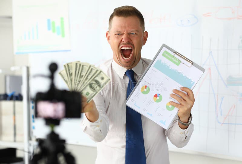 Cheerful Man with Stats Report Stock Image - Image of money, graph ...