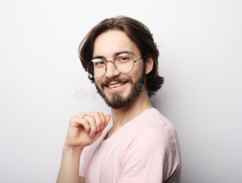 Cheerful Man Wearing Glasses Glad To Find Suitable Well Paid Job Stock