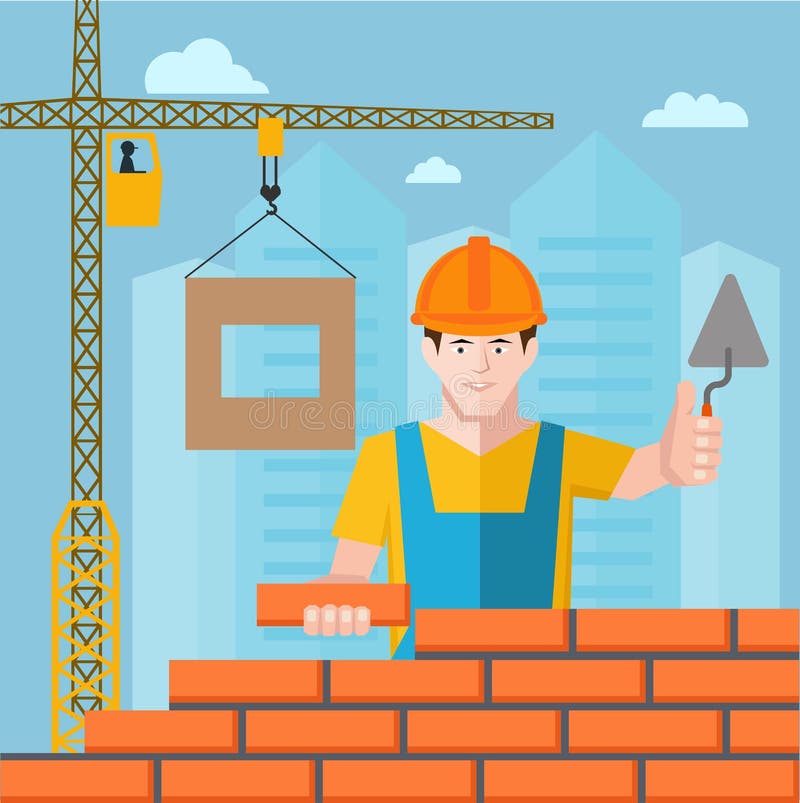 Cheerful mason flat style. stock vector. Illustration of mason - 65863069