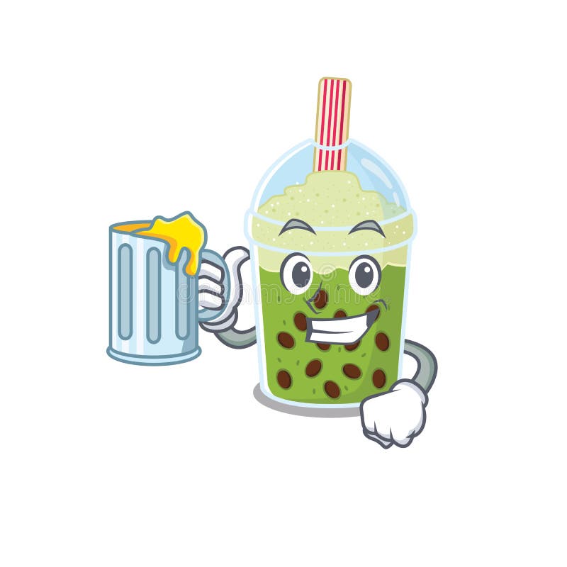 Cheerful Matcha Bubble Tea Mascot Design with Two Fingers Stock Vector ...