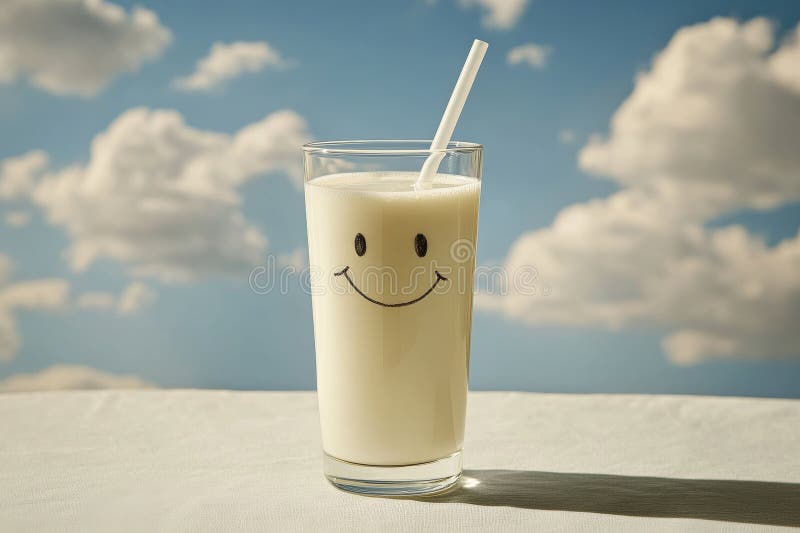 A Cheerful Milkshake with a Red Straw, Set Against a Blue Sky Dotted ...