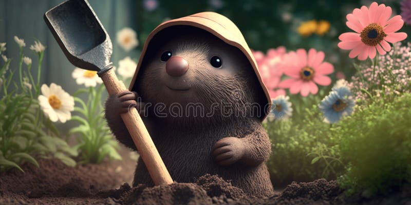Funny Cute Mole Gardening with Gardening Tools and a Smile Stock ...