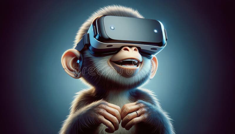 A Cheerful Monkey with a VR Headset Illustrating the Blending of ...