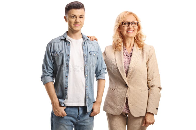 Mother and Son Posing and Smiling at Camera Stock Photo - Image of ...