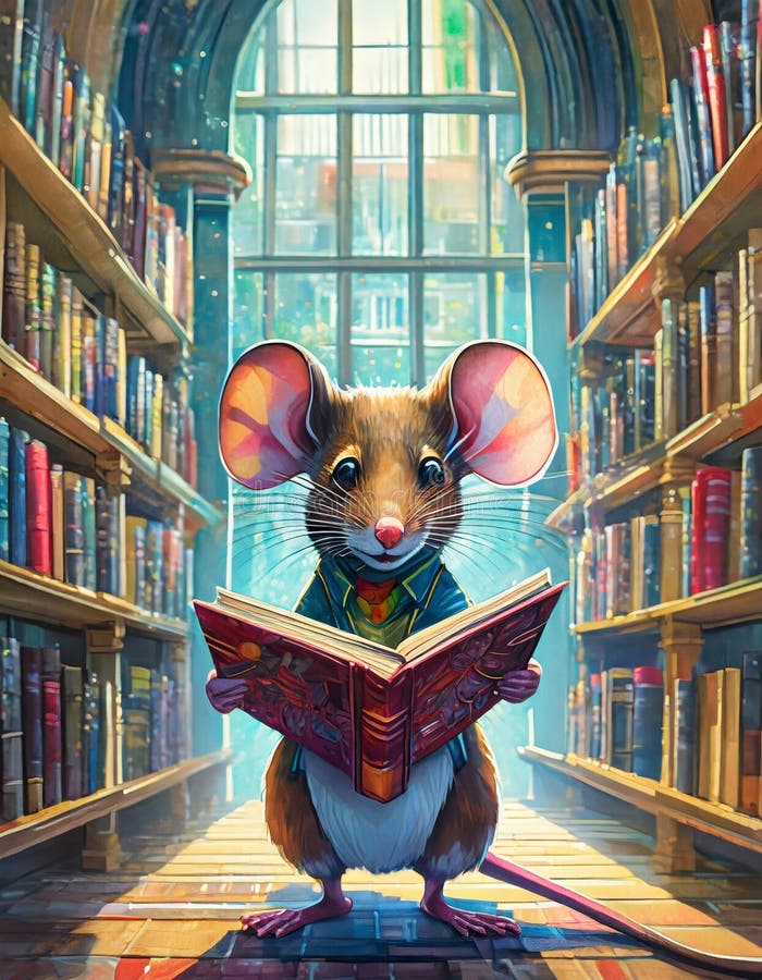 Cheerful Mouse in the Library Stock Illustration - Illustration of ...