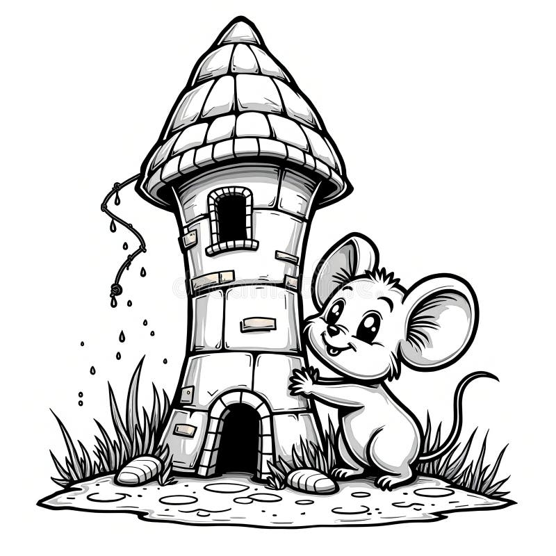 Happy Mouse with Magical Lighthouse Home Stock Illustration ...