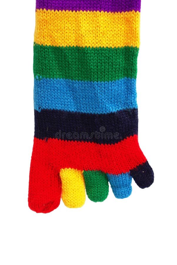 Cheerful Multicolored Striped Crumpled Sock with Fingers Isolated on ...