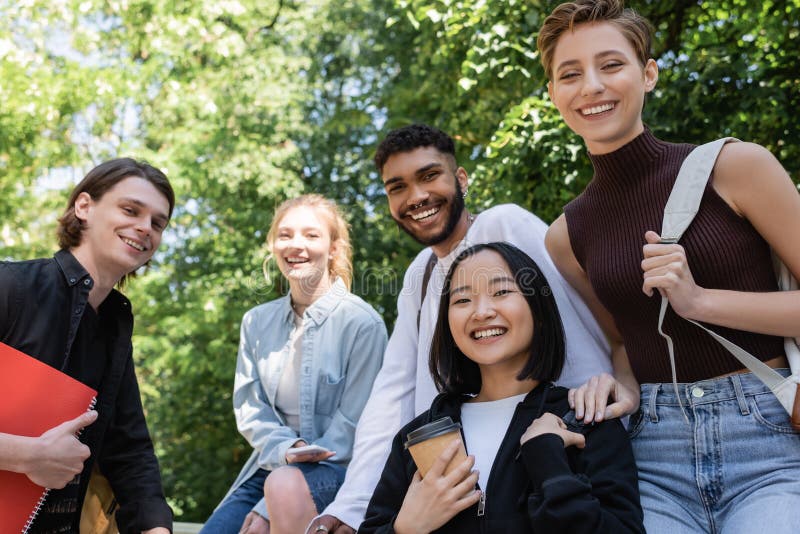 Cheerful Multicultural Students Looking at Camera Stock Photo - Image ...