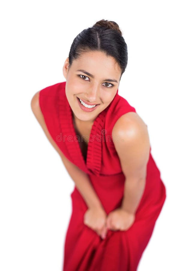 Angry Elegant Brunette in Red Dress Holding Knife Stock Photo - Image ...