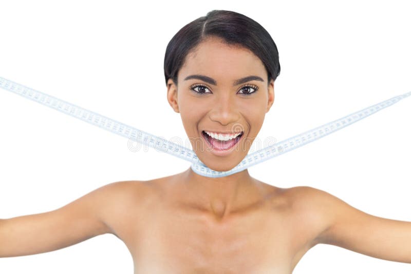 Cheerful Natural Model with Measuring Tape Around Her Neck Stock Image ...