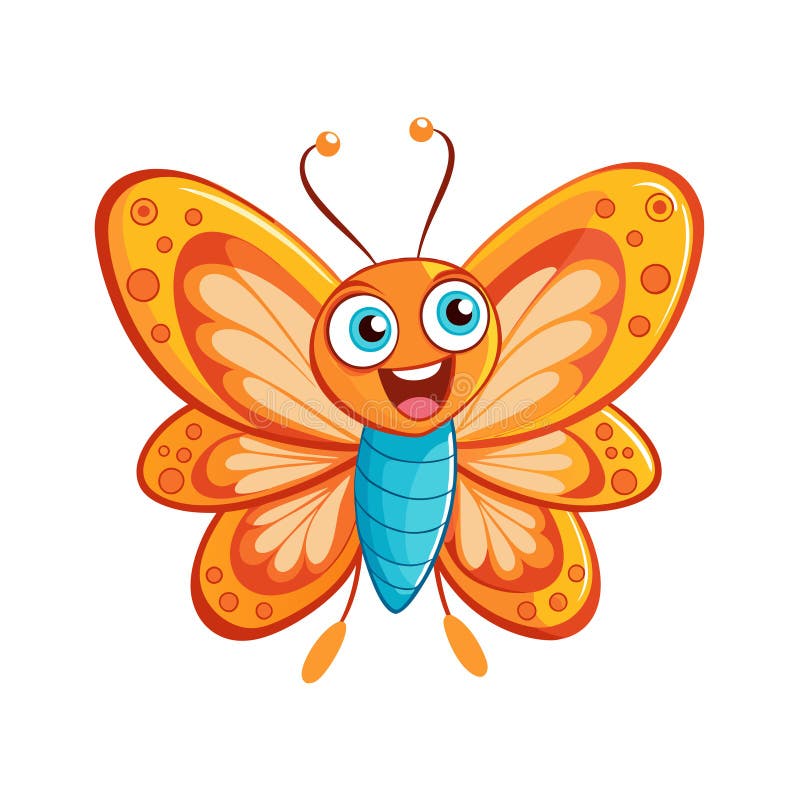 Cheerful Neon Orange Butterfly Cartoon Design Stock Vector ...
