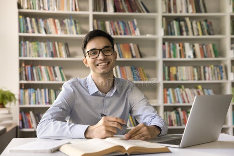 Cheerful Nerdy Student Guy in Eye Glasses Looking at Camera Stock Image ...