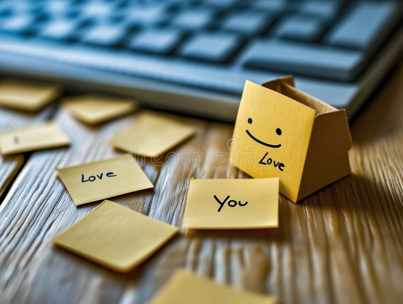 A Cheerful Note in Front of a Computer Keyboard Expresses Love through ...