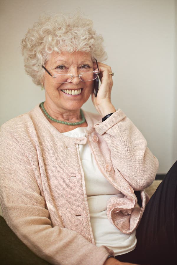 Cheerful Old Woman on Phone Stock Image - Image of grandmother, lady ...