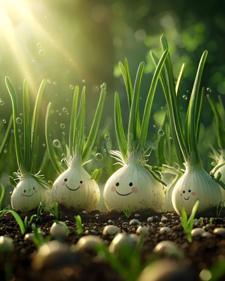 Cheerful Onions with Faces Play in the Grass: a Whimsical Look at ...