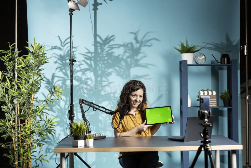 Cheerful Online Show Host Teaching How To Fix Isolated Screen Digital ...