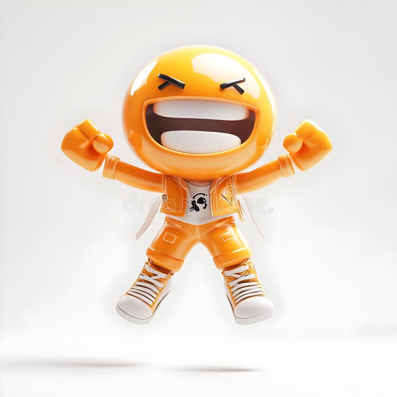 Cheerful Orange Figure Celebrating Success Leaping with Joy on White ...