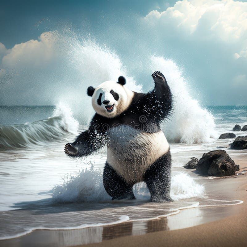 Cheerful Panda Dancing on the Seashore AI Genarated Stock Photo - Image ...