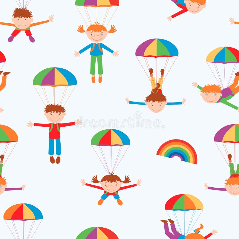 Cartoon Girl With Parachute Stock Vector - Illustration of windy, white ...